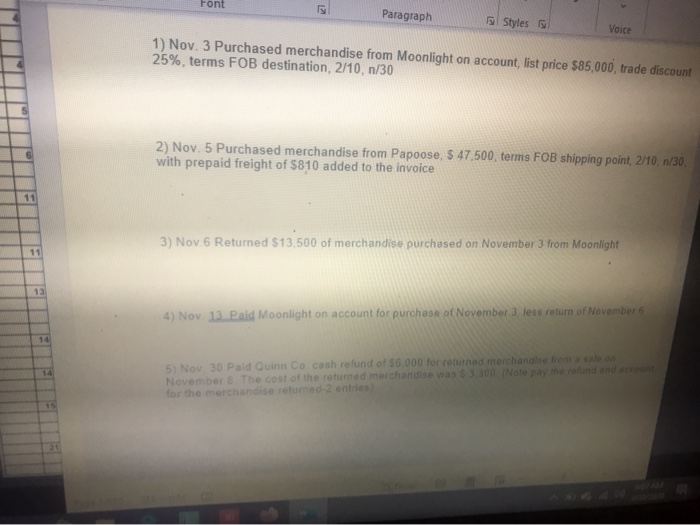 Solved ROP Clipboard Font Paragraph Styles Voice 1) Nov. 3 | Chegg.com