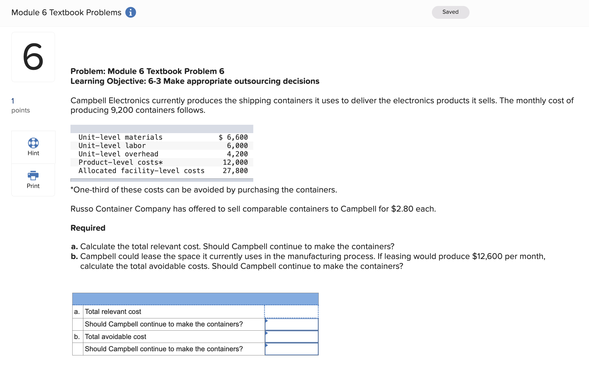 Solved Problem: Module 6 ﻿Textbook Problem 6Learning | Chegg.com