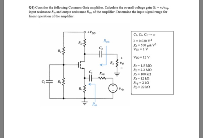 Solved Q1) Consider the following Common-Gate amplifier. | Chegg.com