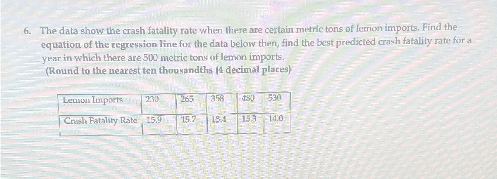 Solved The data show the crash fatality rate when there are | Chegg.com