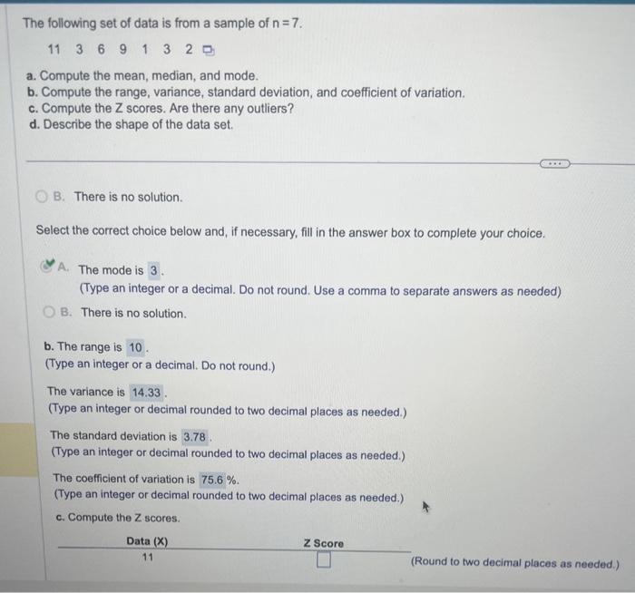 Solved The following set of data is from a sample of n=7. | Chegg.com