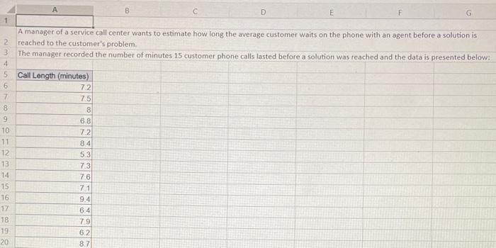 Solved A manager of a service call center wants to estimate | Chegg.com