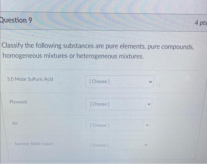 Solved Classify the following substances are pure elements, | Chegg.com