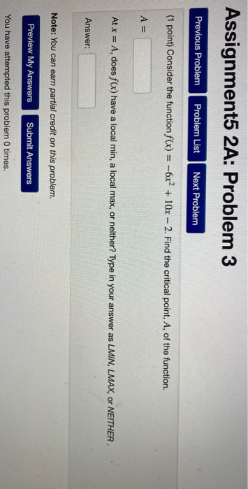 Solved Assignments 2a Problem 3 Previous Problem Problem