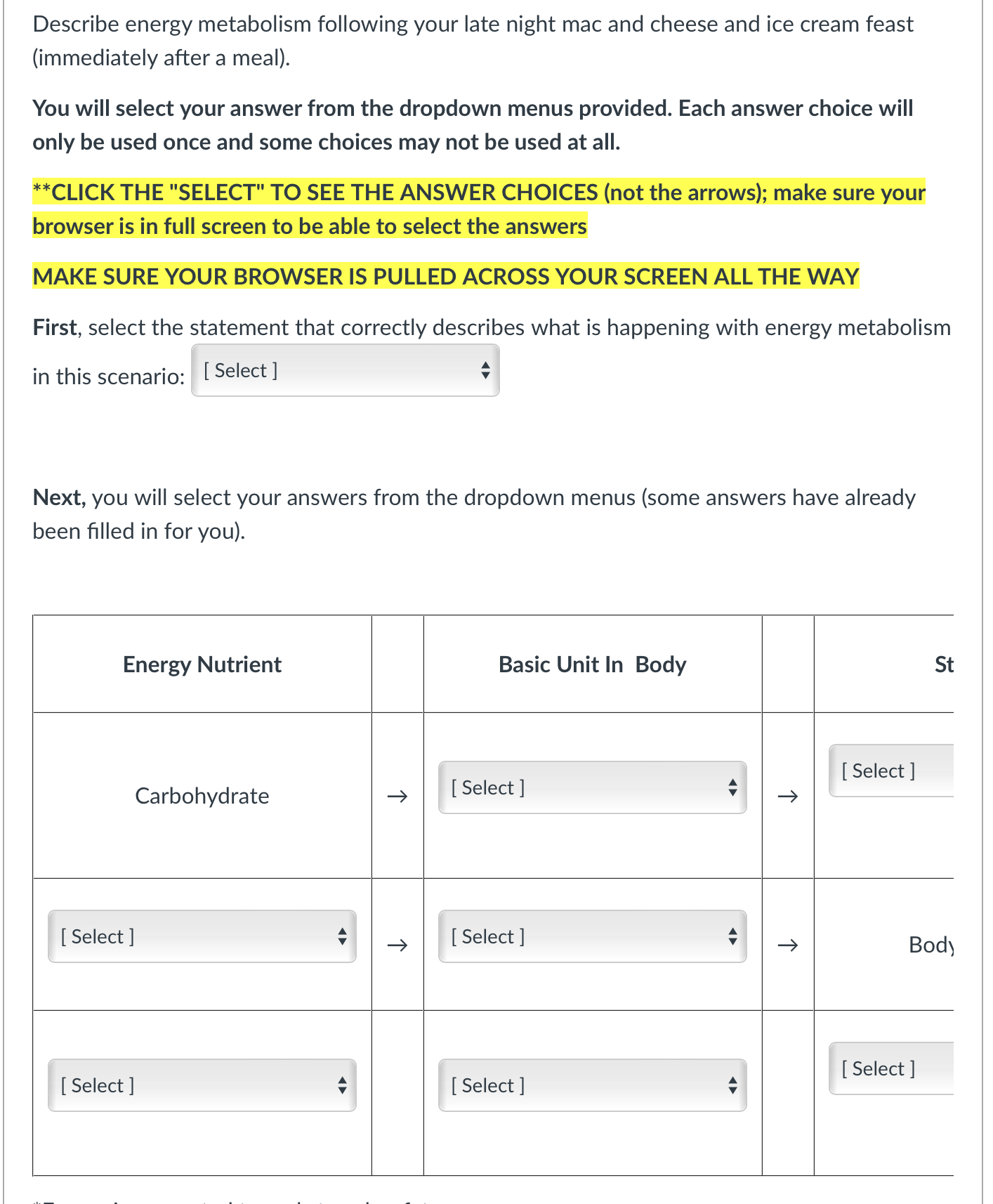 Solved Describe energy metabolism following your late night | Chegg.com