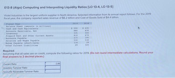 Solved E13-8 (Algo) Computing and Interpreting Liquidity | Chegg.com