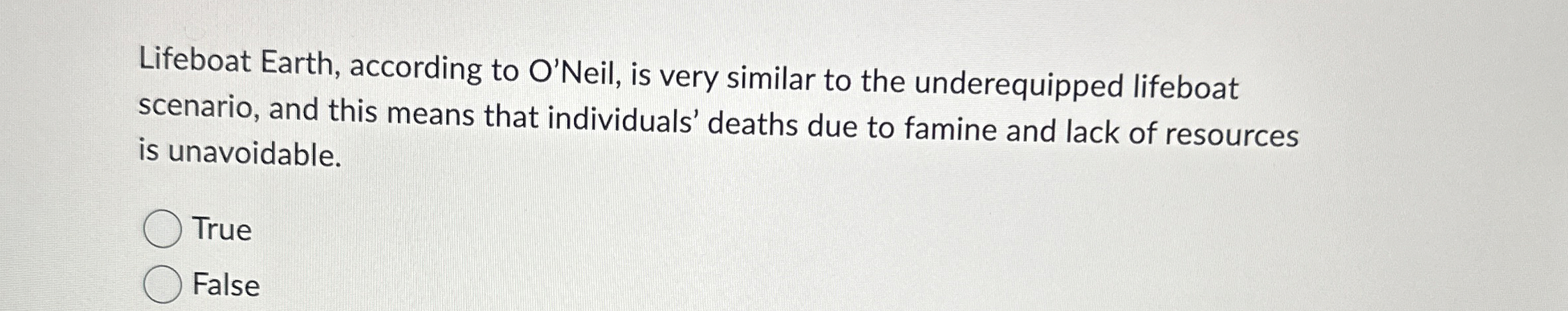 Solved Lifeboat Earth, according to O'Neil, is very similar | Chegg.com