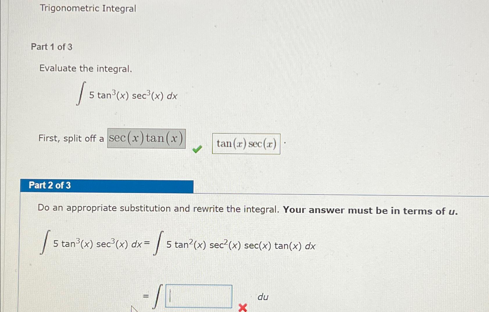 Solved Trigonometric IntegralPart 1 ﻿of 3Evaluate the | Chegg.com