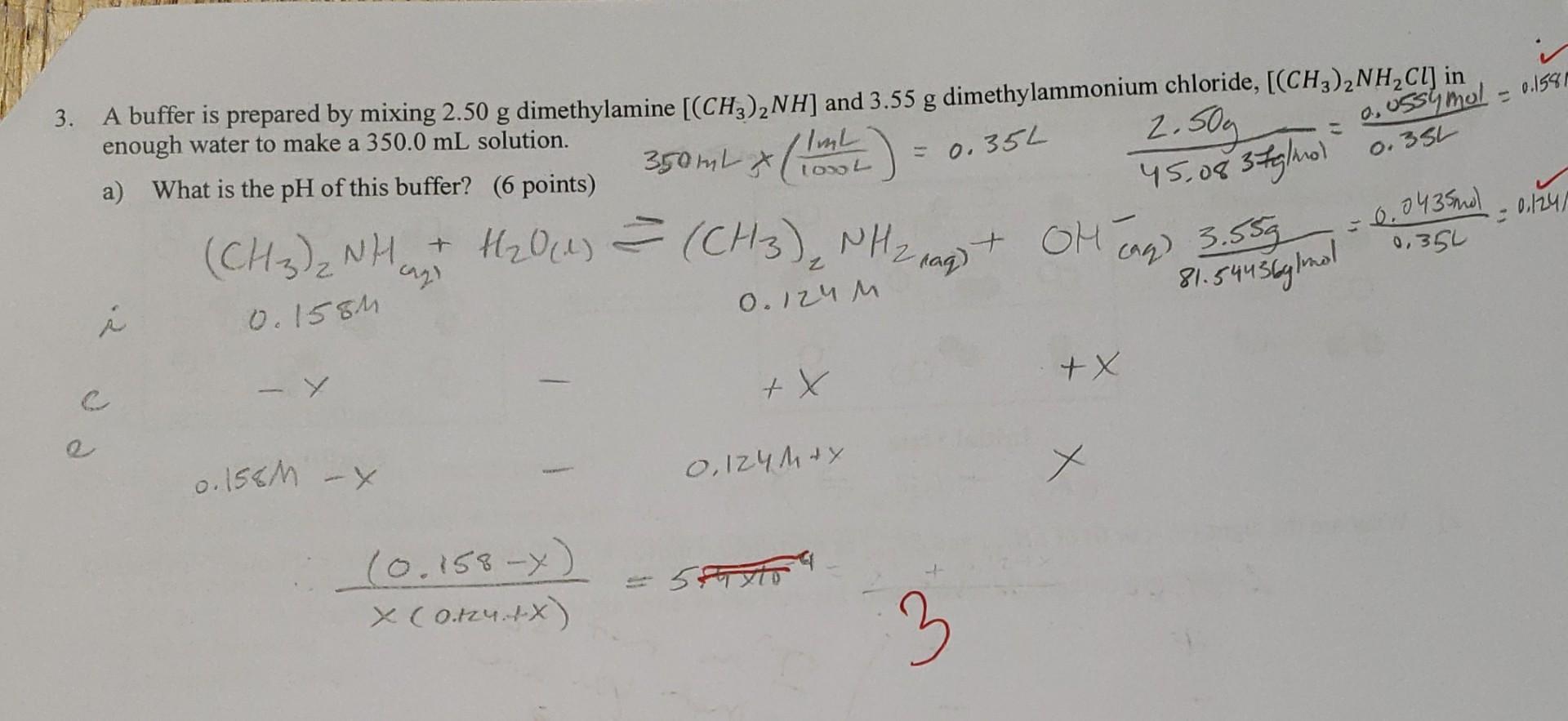 Solved 3. A buffer is prepared by mixing 2.50 g | Chegg.com