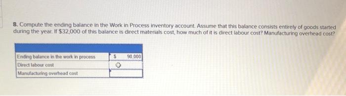 Solved 8. Compute the ending balance in the Work in Process | Chegg.com