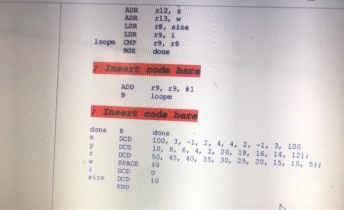 Solved Complete the ARM assembly language program below so | Chegg.com
