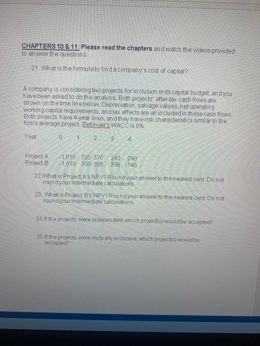 Solved CHAPTERS 10 & 11: Please read the chapters and watch | Chegg.com