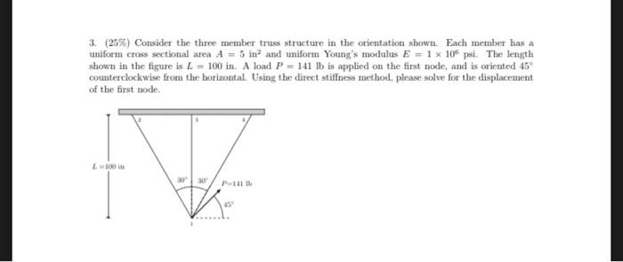 3. (25\%) Consider the three member truss structure | Chegg.com