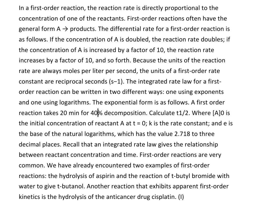 In a first-order reaction, the reaction rate is | Chegg.com