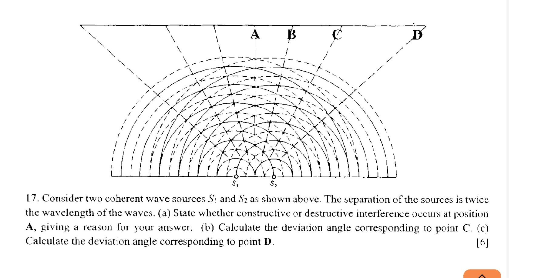 Solved W Ć D S₁ $₂ 17. Consider two coherent wave sources S | Chegg.com