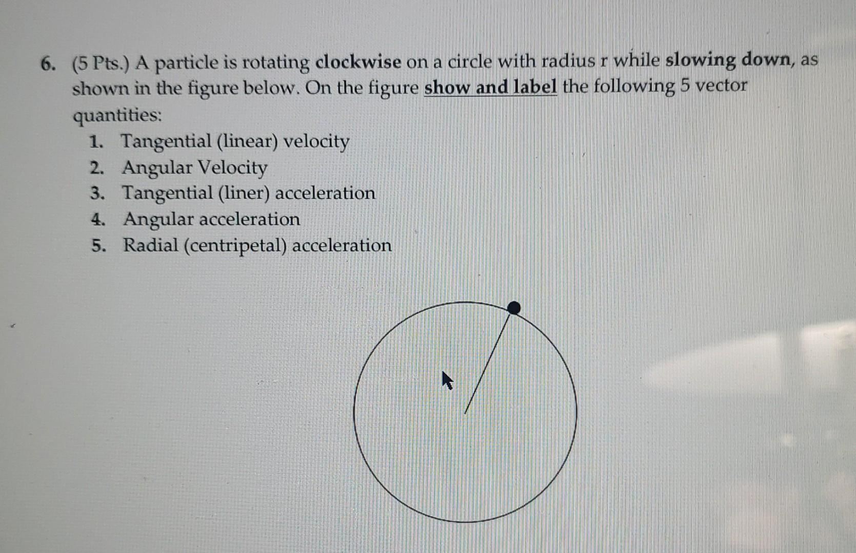 Solved 6. (5 Pts.) A particle is rotating clockwise on a | Chegg.com