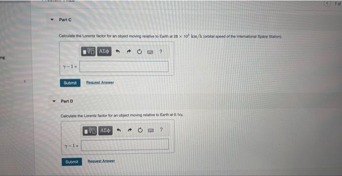Solved Calculate the Lorente facter for an object moving | Chegg.com