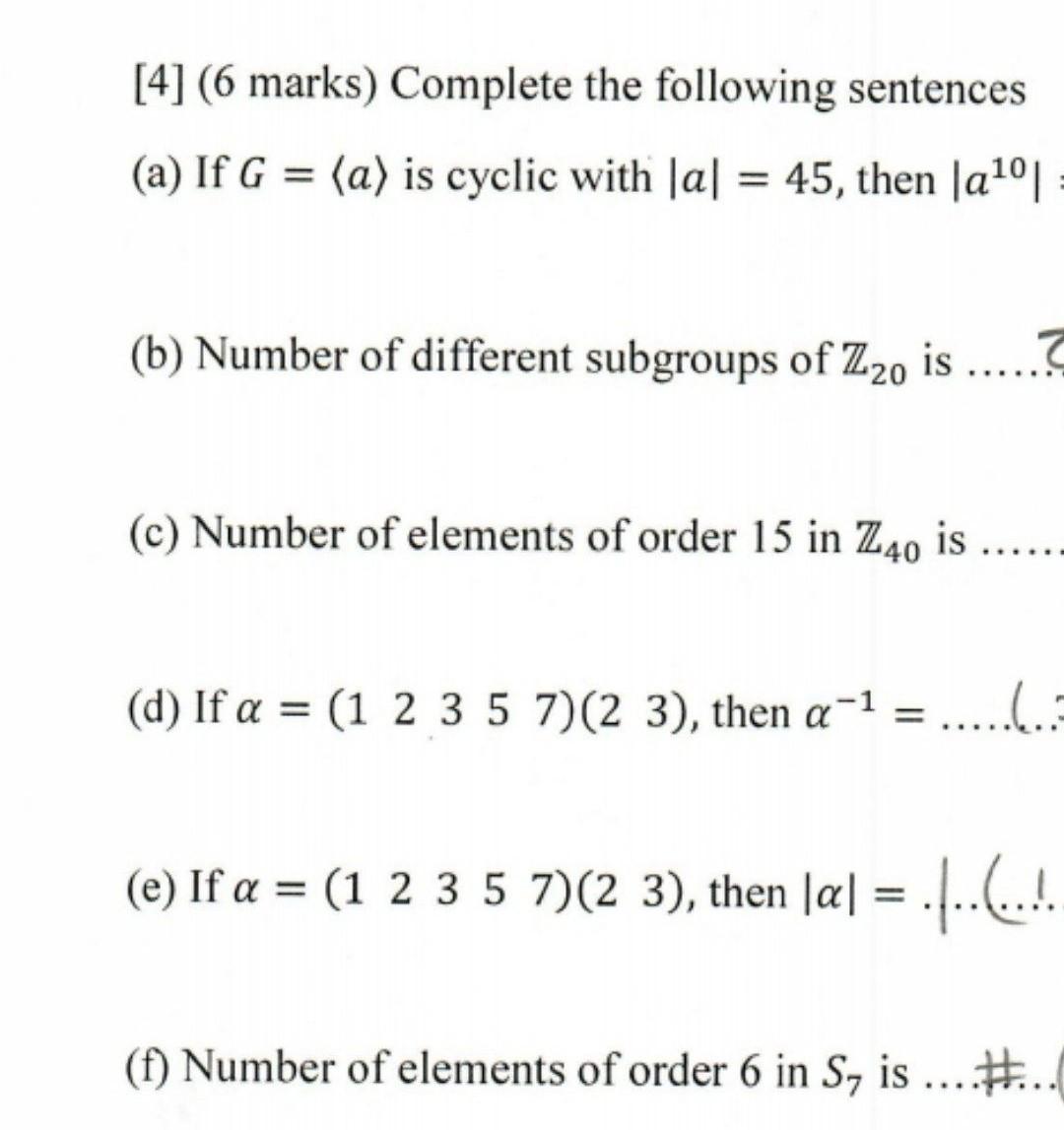 Solved [4] (6 marks) Complete the following sentences (a) If | Chegg.com