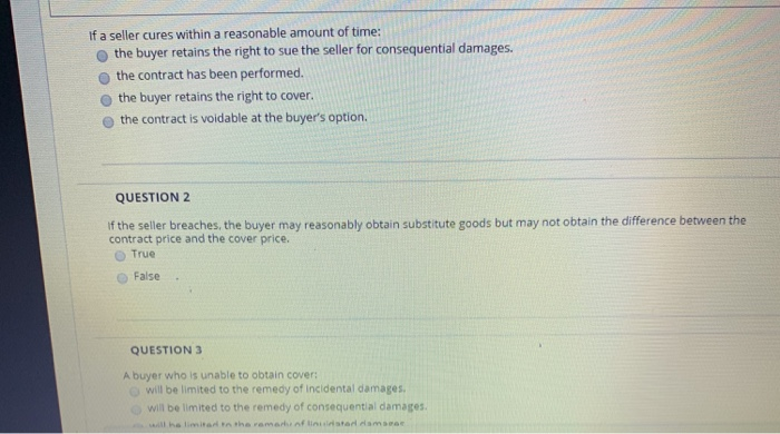 Solved If a seller cures within a reasonable amount of time: | Chegg.com