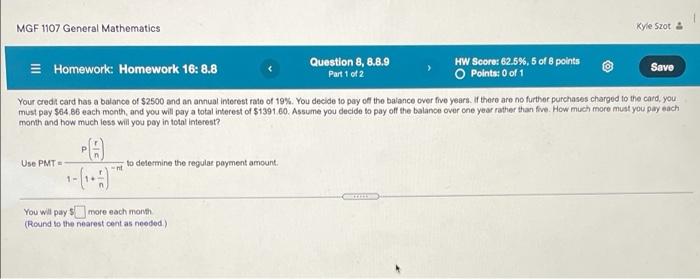 Solved MGF 1107 General Mathematics Kyle Szot & 3 Homework: | Chegg.com