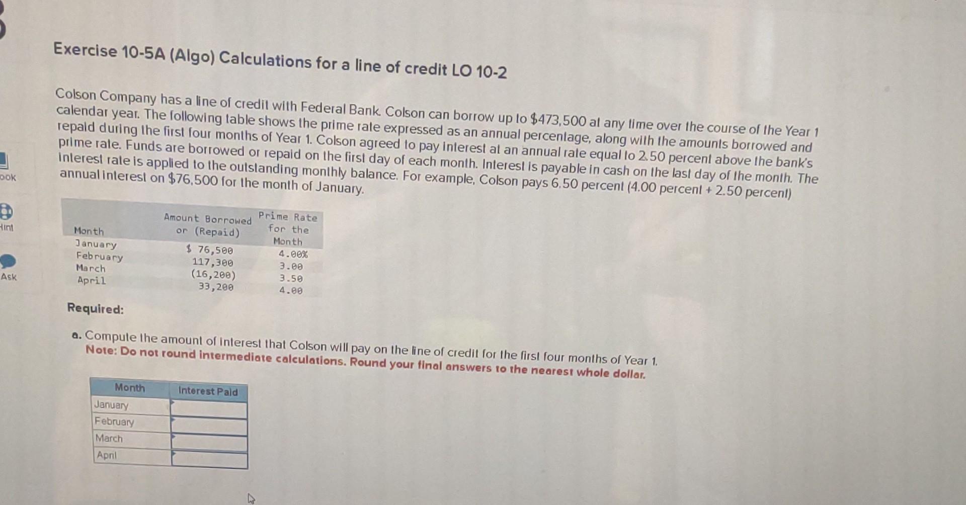 Solved Exercise 10-5A (Algo) Calculations for a line of | Chegg.com