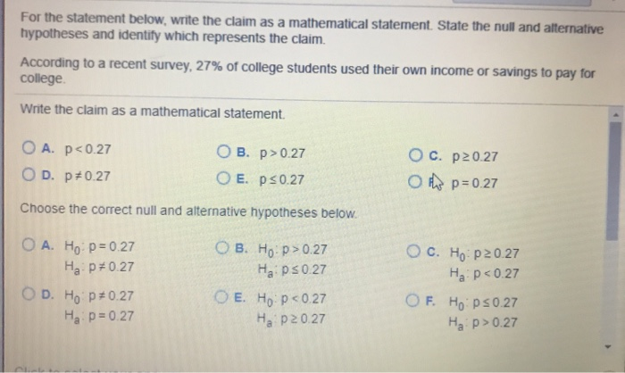 Solved For the statement below, write the claim as a | Chegg.com