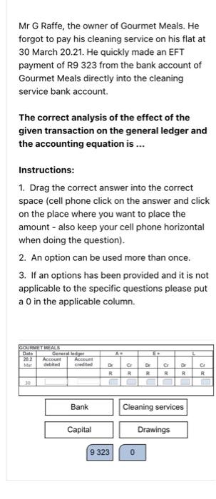 Solved Mr G Raffe, the owner of Gourmet Meals. He forgot to | Chegg.com