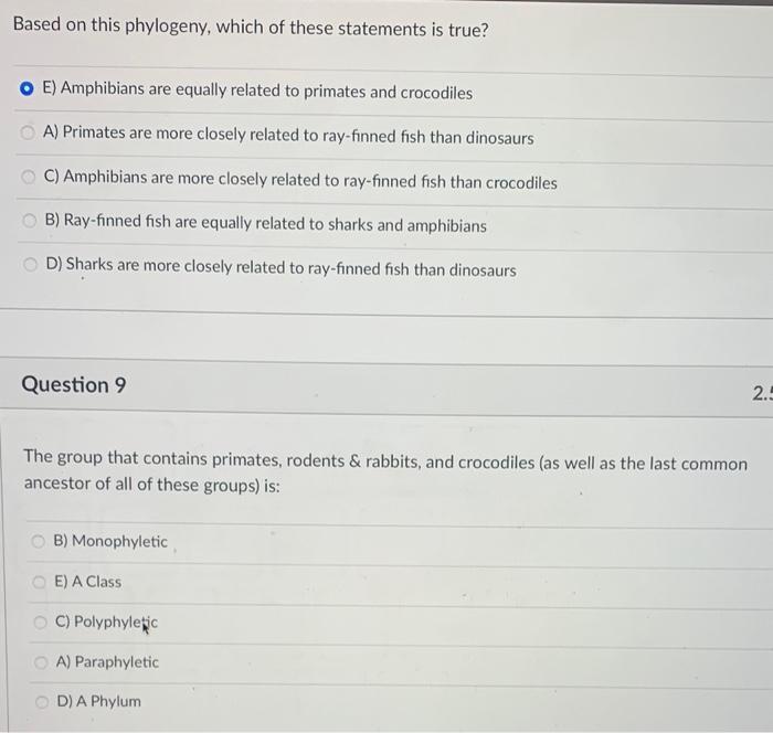 Solved Use this phylogenetic tree to answer the next three | Chegg.com