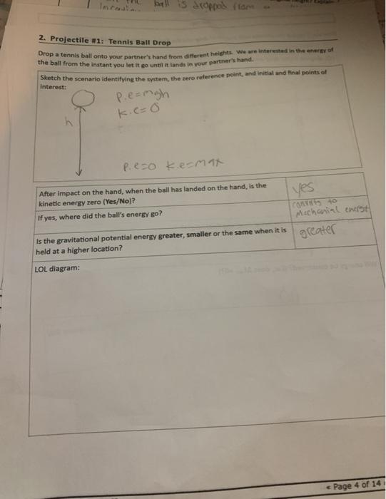 Solved bilis atopal font- 2. Projectile #1: Tennis Ball Drop | Chegg.com