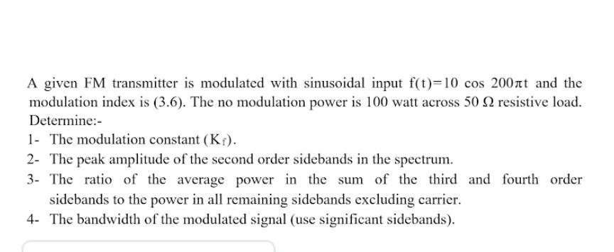 Solved A given FM transmitter is modulated with sinusoidal | Chegg.com