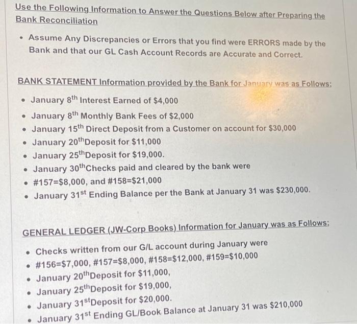 Solved Use the Following Information to Answer the Questions | Chegg.com