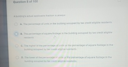 Question 8 ﻿of 100A buiding's actual applicable | Chegg.com