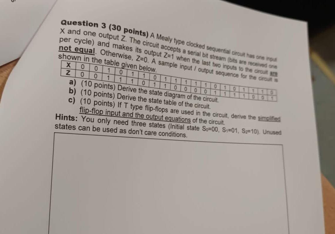 Solved Question 3 (30 points) A Mealy type clocked | Chegg.com