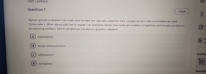 Solved lest ContentQuestion 11 ﻿PointAlyssd's grandma | Chegg.com