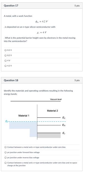 Solved Question 17 5 pts A metal with a work function = 4.2 | Chegg.com