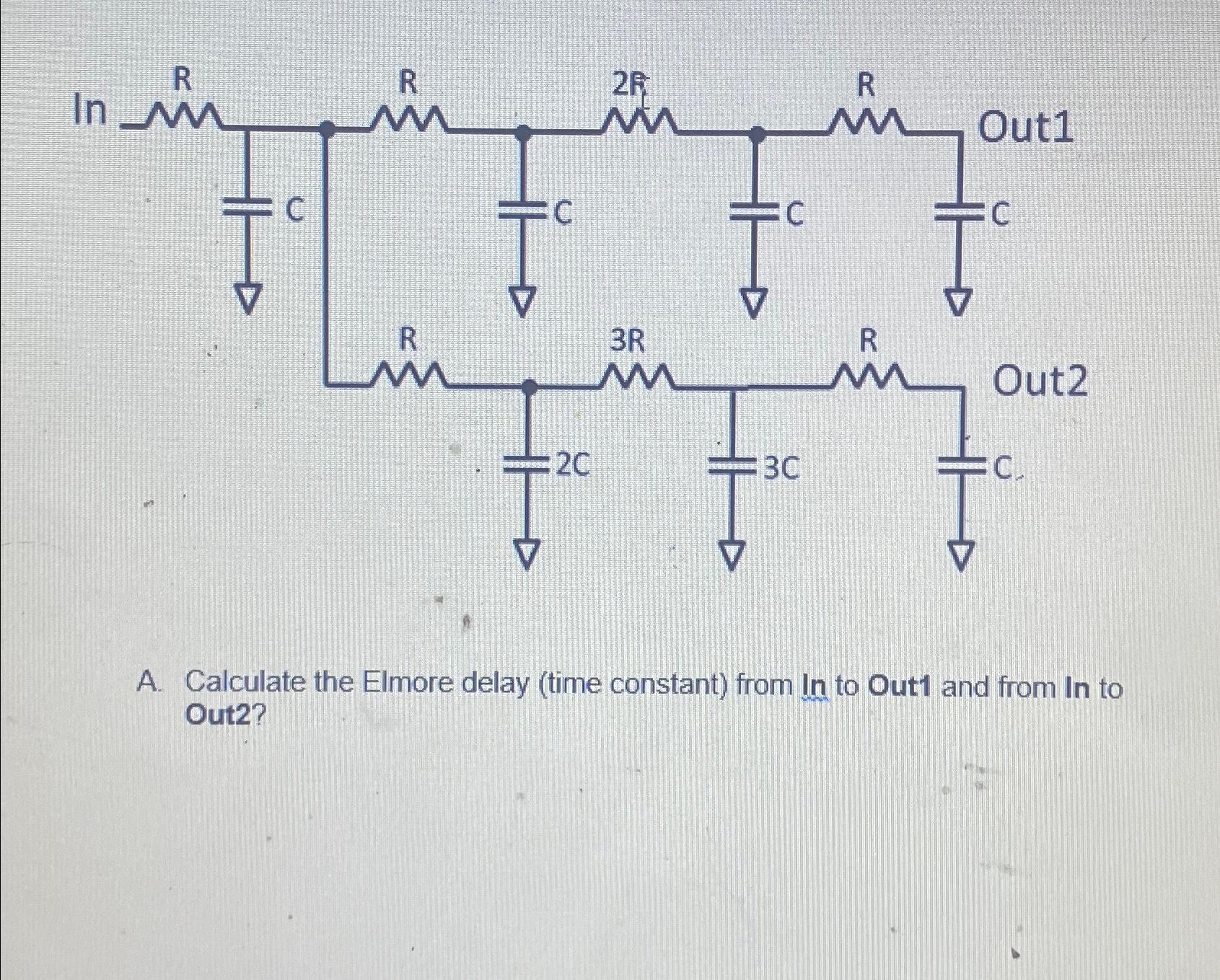 Solved A. ﻿Calculate the Elmore delay (time constant) ﻿from | Chegg.com