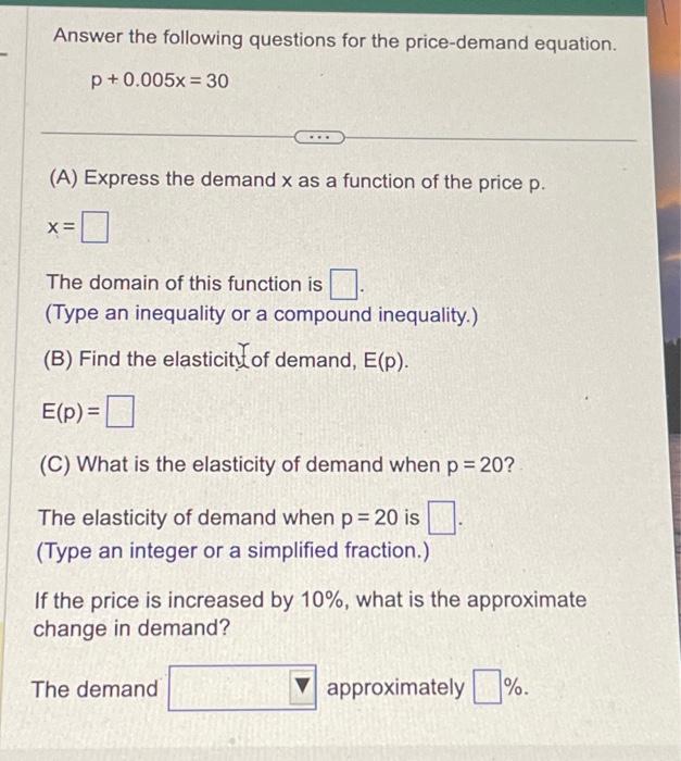 Solved Answer the following questions for the price-demand | Chegg.com