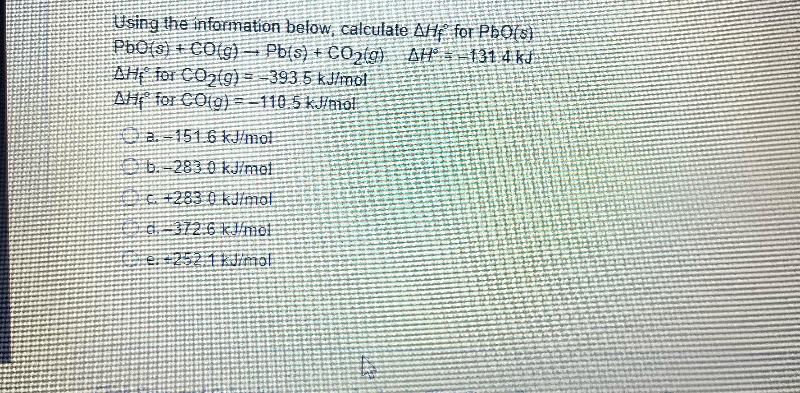 Solved Using the information below, calculate ΔHf° ﻿for | Chegg.com