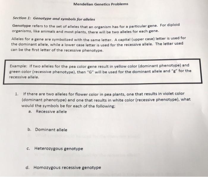 Solved Mendelian Genetics Problems Section 1: Genotype and | Chegg.com