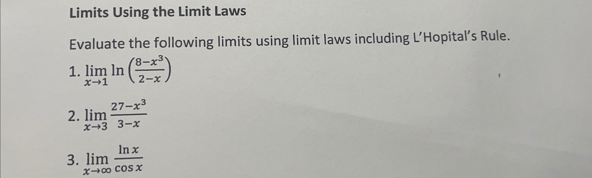 Solved Limits Using the Limit LawsEvaluate the following | Chegg.com