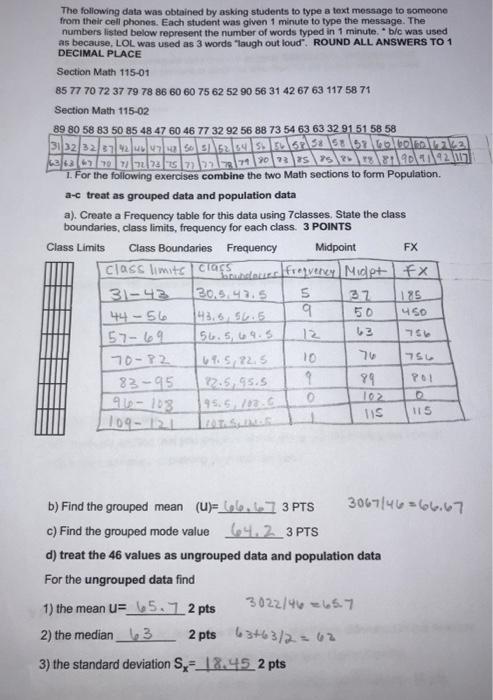 Solved The following data was obtained by asking students to | Chegg.com