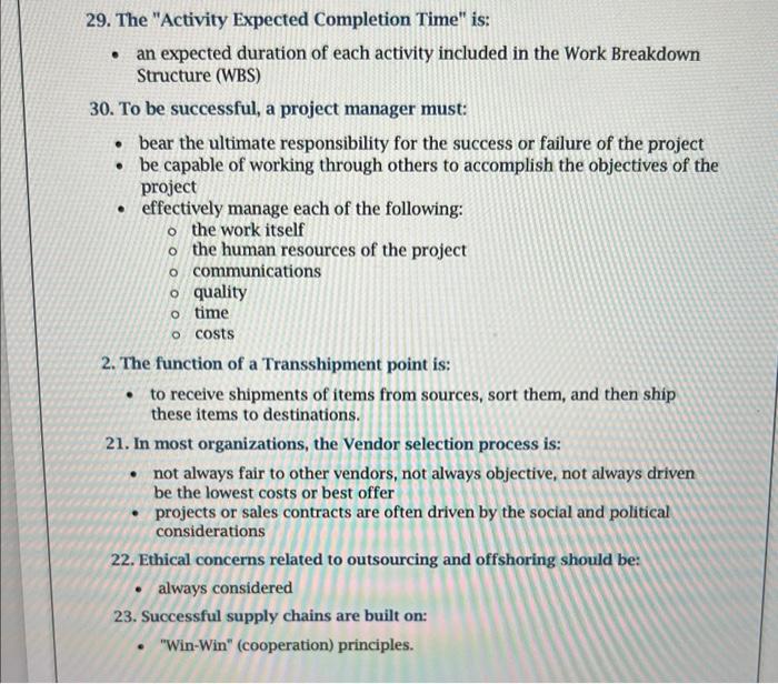 Solved 29. The "Activity Expected Completion Time" is: - an | Chegg.com