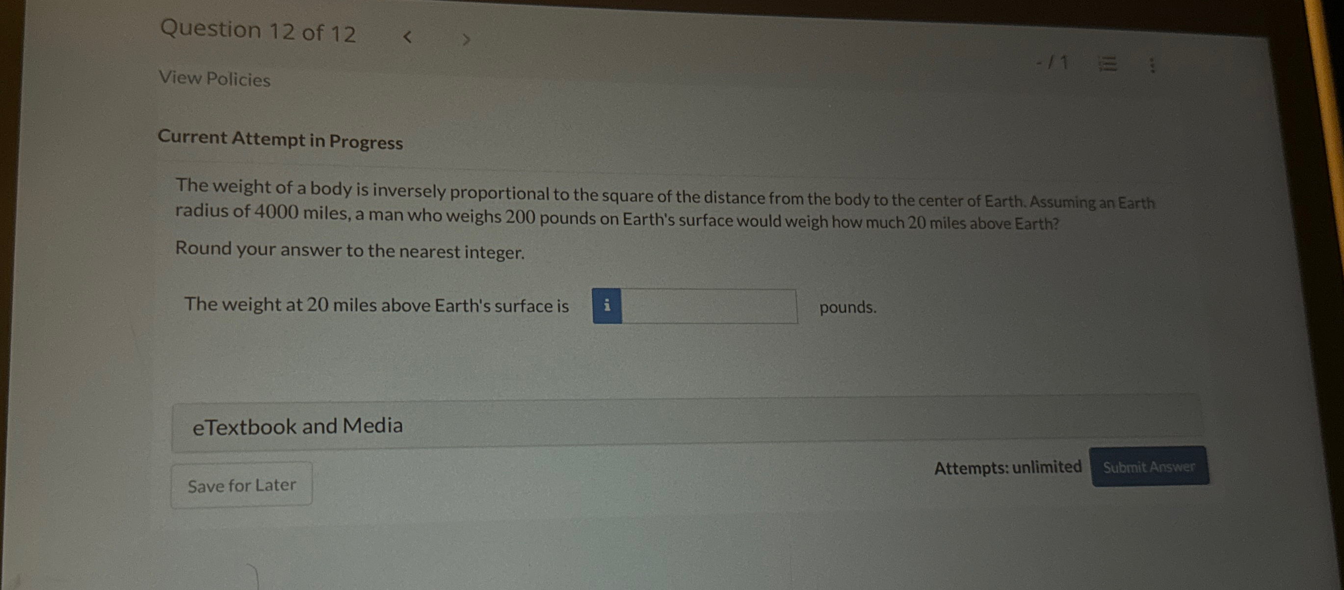 Solved Question 12 ﻿of 12View PoliciesCurrent Attempt in | Chegg.com