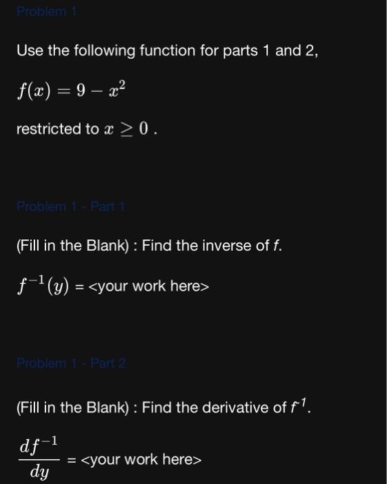 Solved Problem 1 Use the following function for parts 1 and | Chegg.com