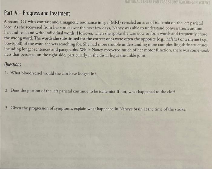 Solved Part IV - Progress and Treatment A second CT with | Chegg.com