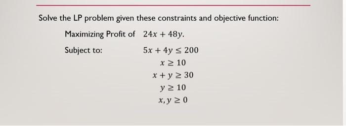 Solved Solve the LP problem given these constraints and | Chegg.com Solved Solve the LP problem given these constraints and | Chegg.com