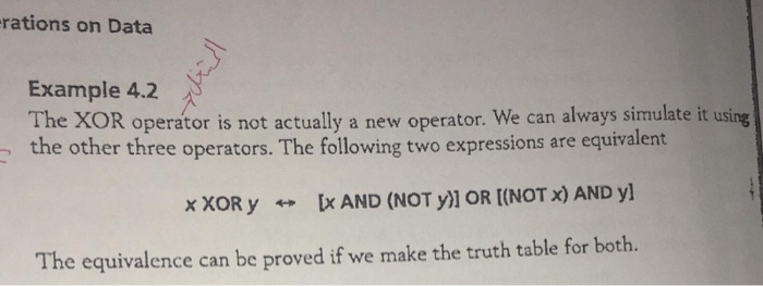 Solved rations on Data Example 4.2 The XOR operator is not | Chegg.com