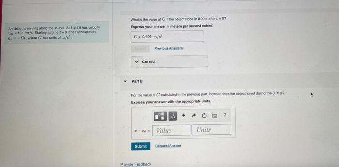 Solved What a the vasue of C at the cepect stops in 8.00 s | Chegg.com