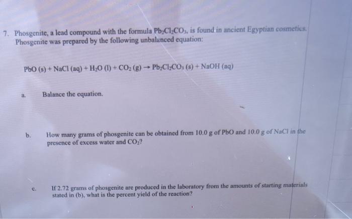 Solved Phosgenite, a lead compound with the formula | Chegg.com