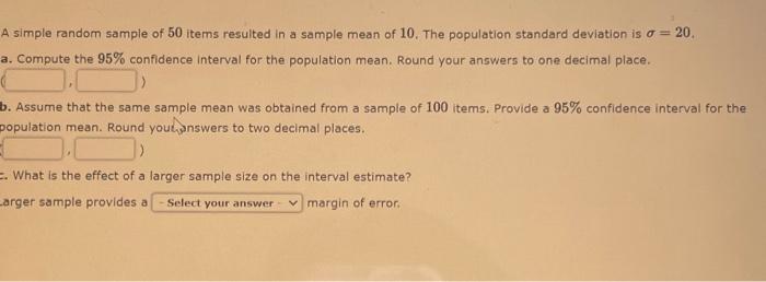 Solved A simple random sample of 50 items resulted in a | Chegg.com